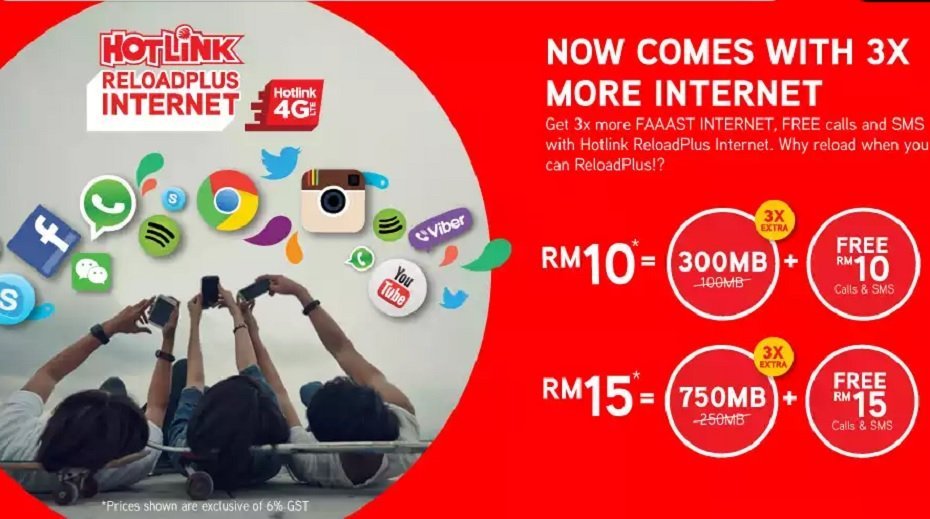 Hotlink kini tawar 3 kali ganda Internet untuk pakej ReloadPlus