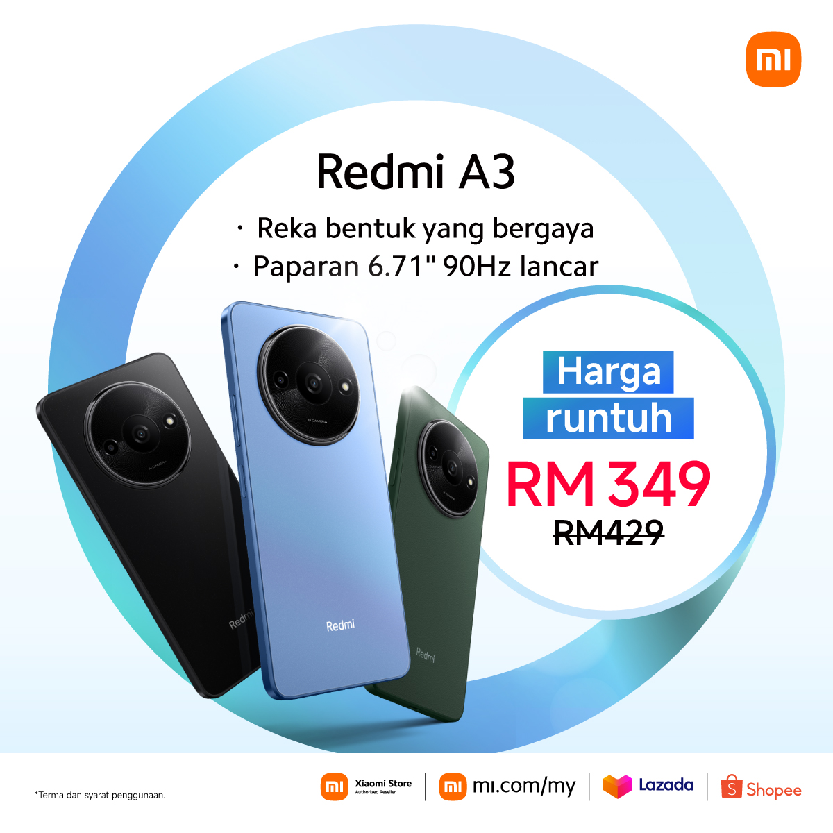 Xiaomi turunkan harga Redmi A3 kepada RM349