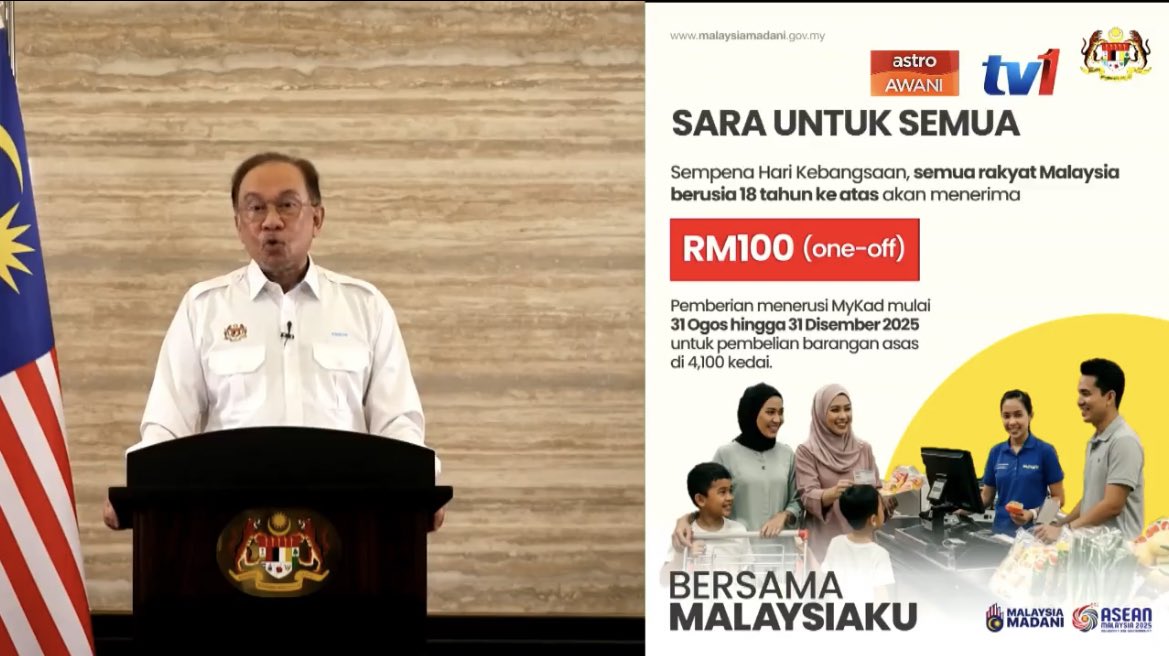 Bantuan SARA RM100 One-Off diperluas untuk semua warga 18 tahun ke atas - PM Anwar